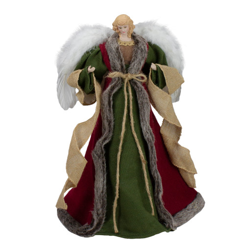 18" Green & Brown Angel in a Dress Christmas Tree Topper - Unlit ...