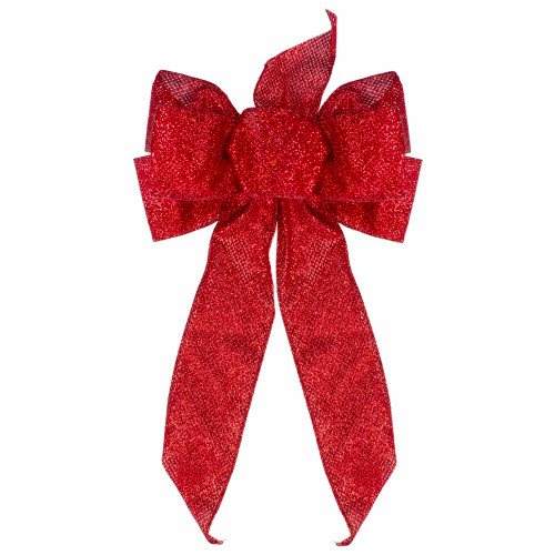 Glittered 6-Loop Christmas Bow Decoration - 9" x 14" - Red | Christmas ...