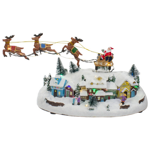 12" Lighted Christmas Village with a Flying Sleigh | Christmas Central