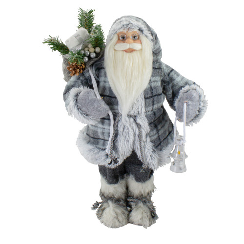 18" Gray Standing Santa Christmas Figure with Lantern | Christmas Central