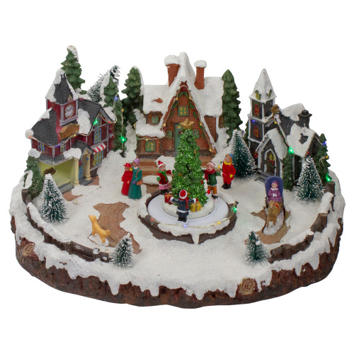 11" Lighted & Animated Christmas Village with a Moving Christmas Tree ...