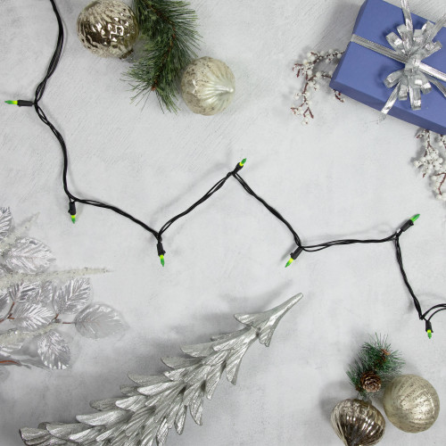 50-Count Opaque Green Mini Christmas Light Set- 24.5ft, Black Wire ...