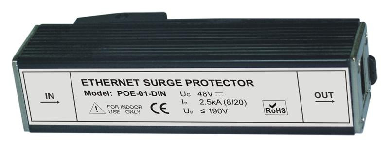 POE-01-DIN - Full 8 pin Cat6 RJ45 Ethernet surge protector with PoE ...