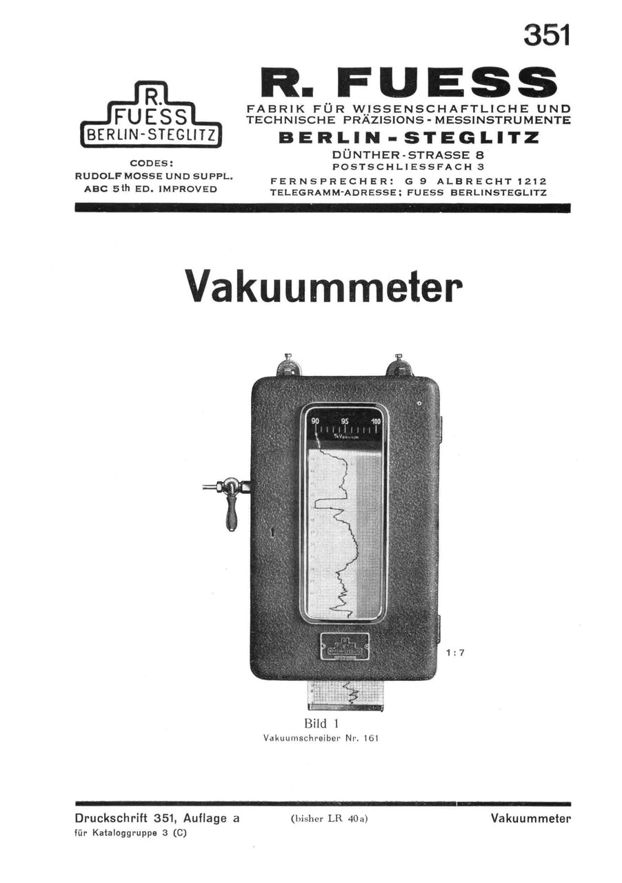 R. Fuess 351 Vacuum Meter Manual