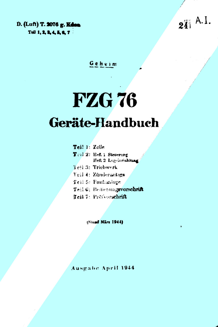 Fieseler Fi 103 / V1 FZG 76 Aircraft Handbook Manual , (German Language ...