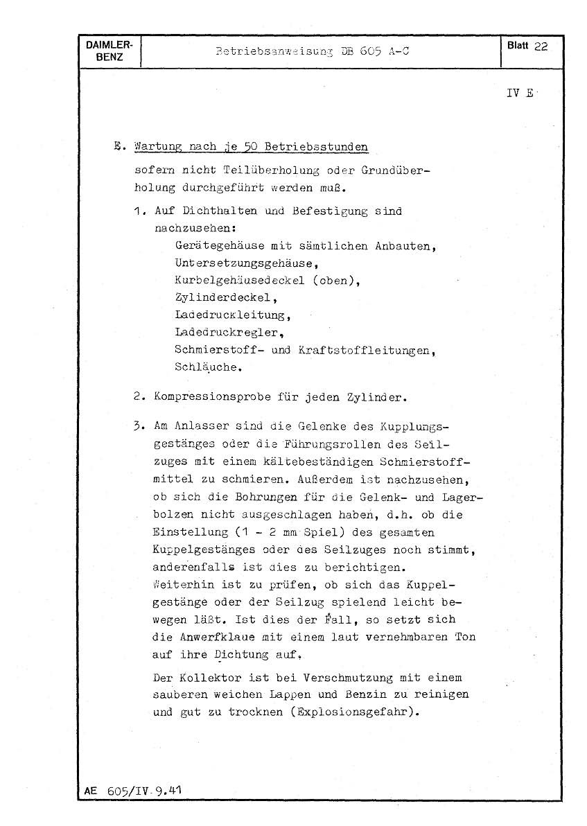 Mercedes-Benz DB 605 A,C Aircraft Engine – Operating Instructions ...