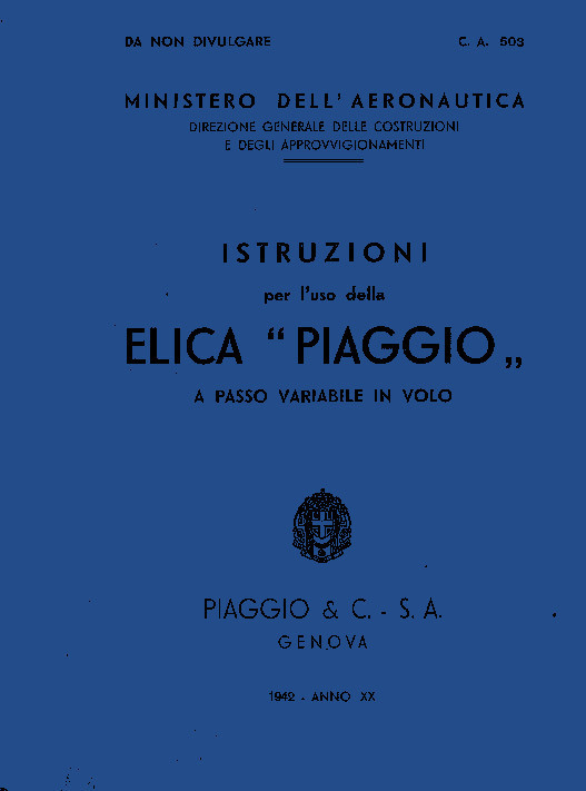 Elica Piaggio a passo variabile in volo,Instruzioni e Norme per il ...