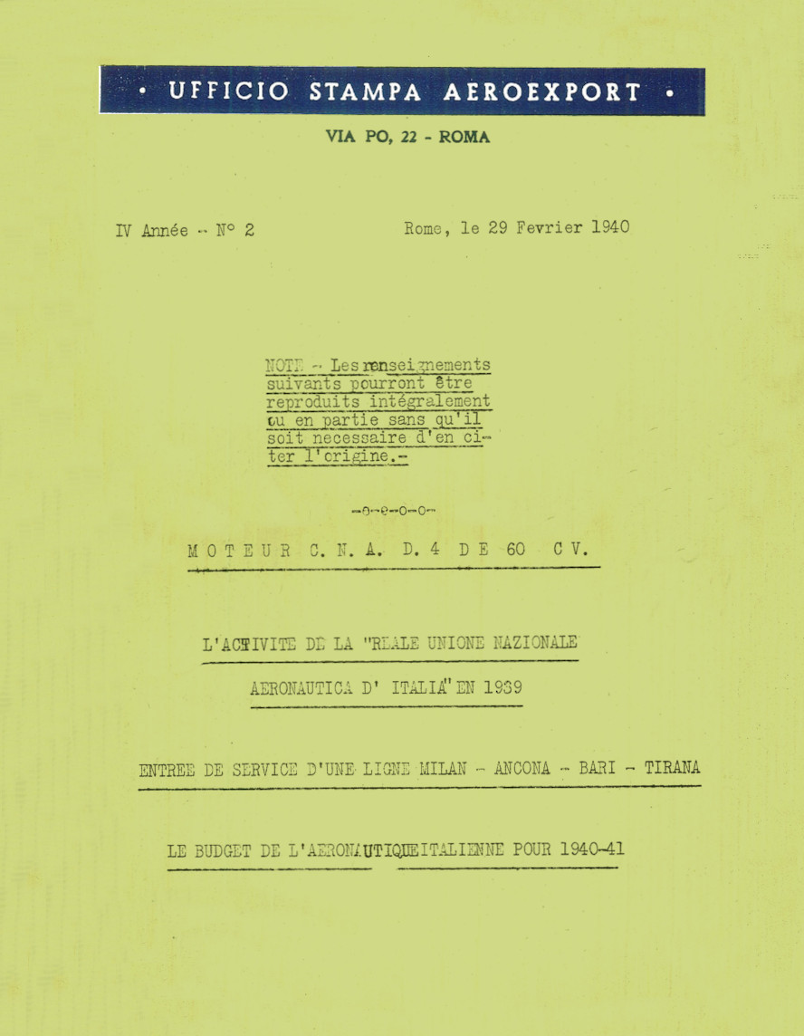 Motore CNA D4 60 CV brochure tecnica 1940 (lingua francese)