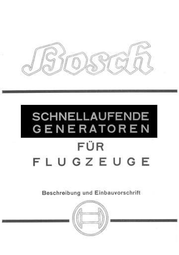 Bosch High-Speed Generators for Aircraft 1940