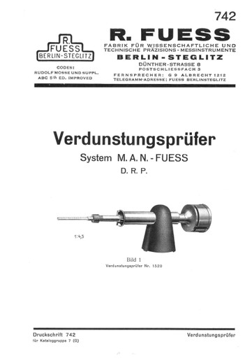 R. Fuess 742 Evaporation Tester Manual