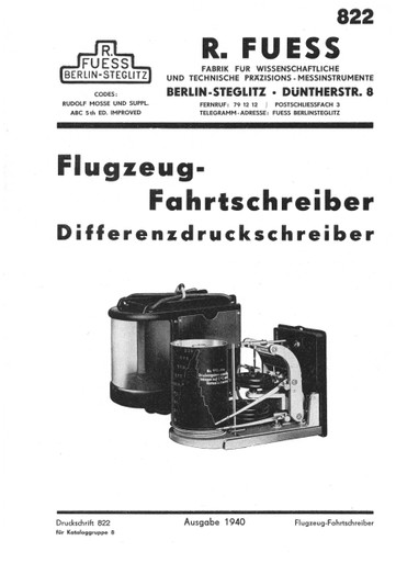 R. Fuess 822 Speed-Differential Pressure Recorder Manual