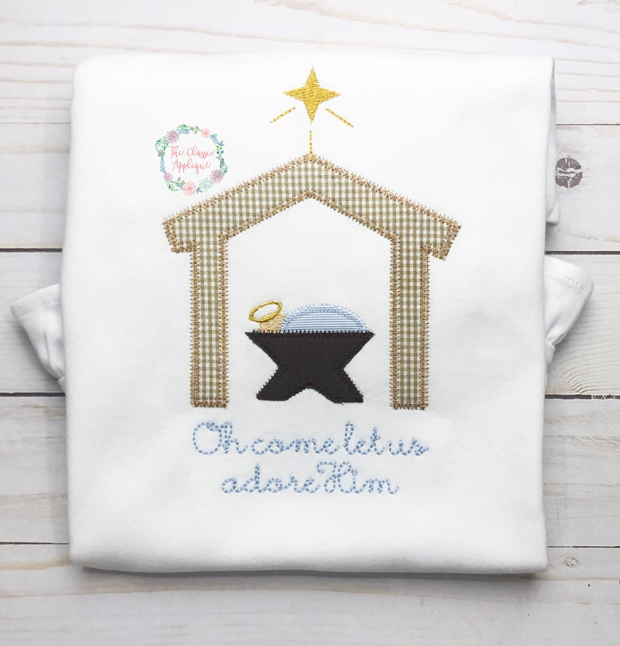 Christmas manger nativity zig zag applique machine embroidery design ...