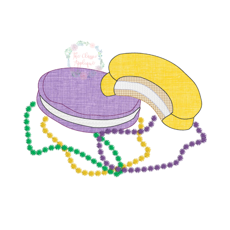 Mardi Gras moonpie bean stitch applique machine embroidery design file ...
