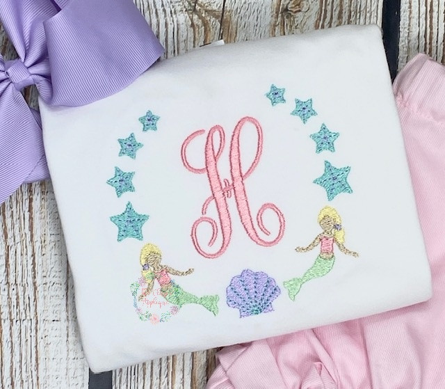 Mermaid summer girl monogram frame machine embroidery design file by ...