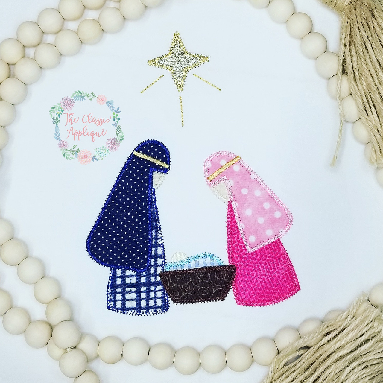 Nativity Christmas manger zig zag applique machine embroidery design by ...