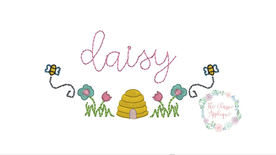 Spring beehive monogram frame machine embroidery design file by The ...