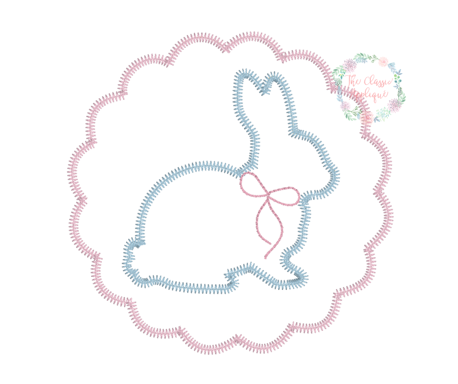 Easter bunny in scallop patch zig zag applique machine embroidery ...