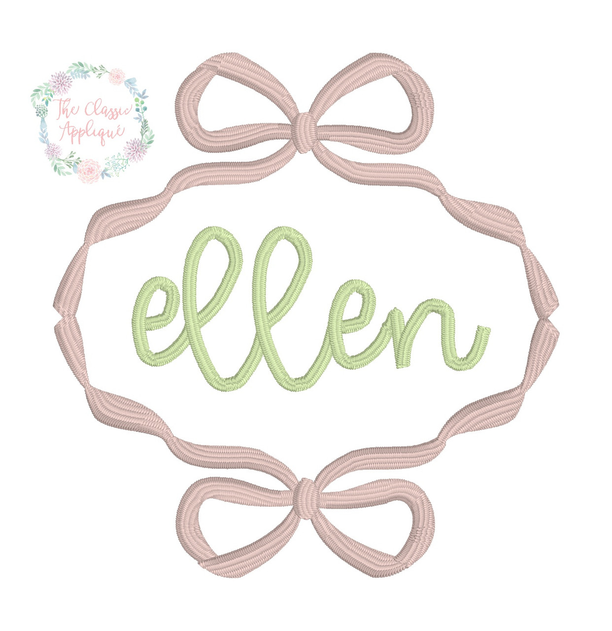 Bows monogram frame satin stitch girls machine embroidery design file ...