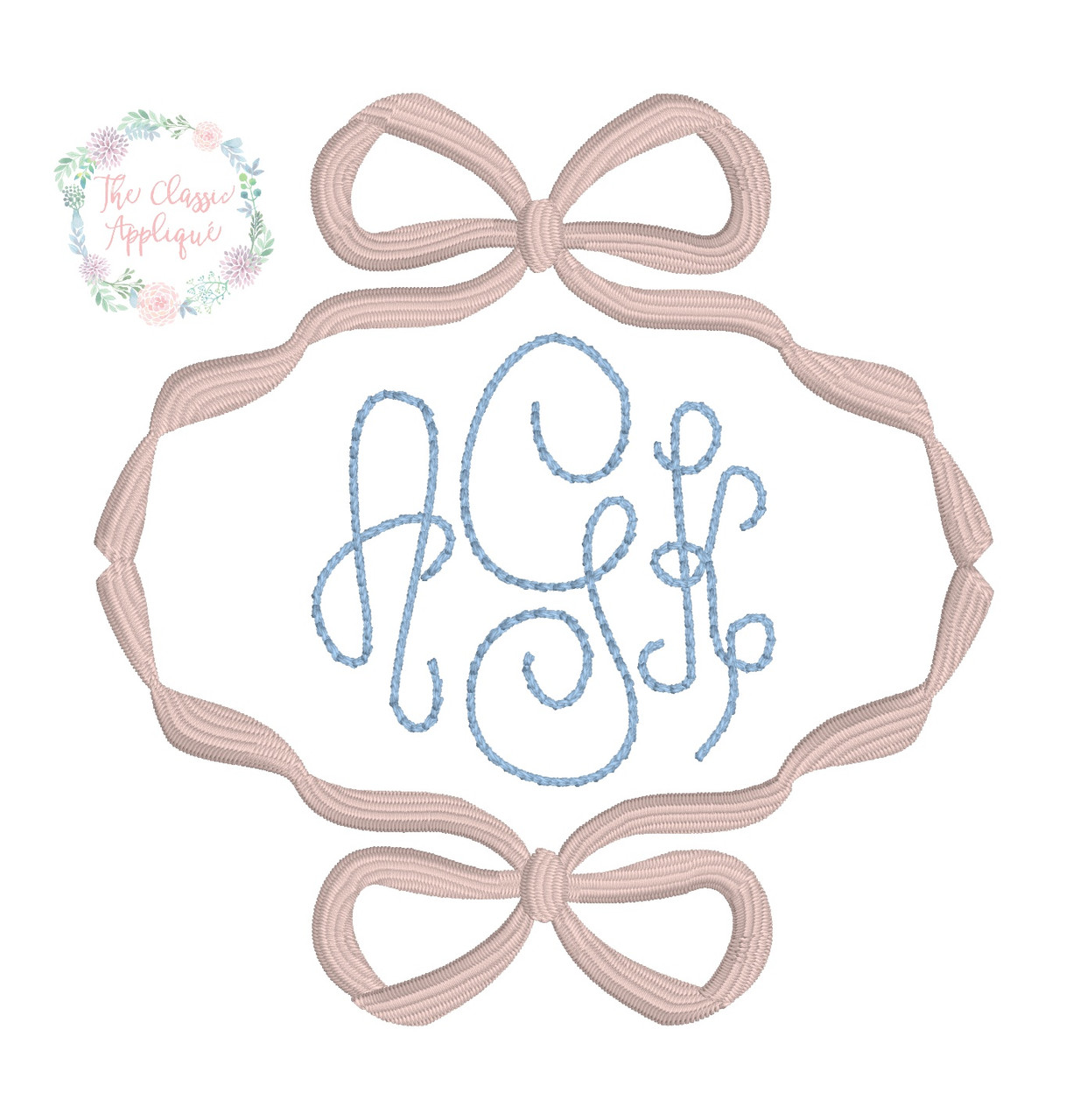 Bows monogram frame satin stitch girls machine embroidery design file ...