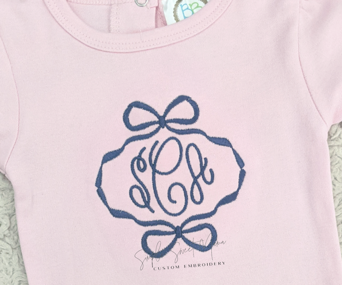 Bows monogram frame satin stitch girls machine embroidery design file ...