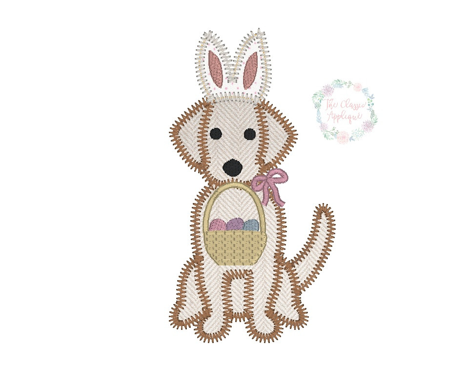 Easter girl dog with Easter basket zig zag applique machine embroidery ...