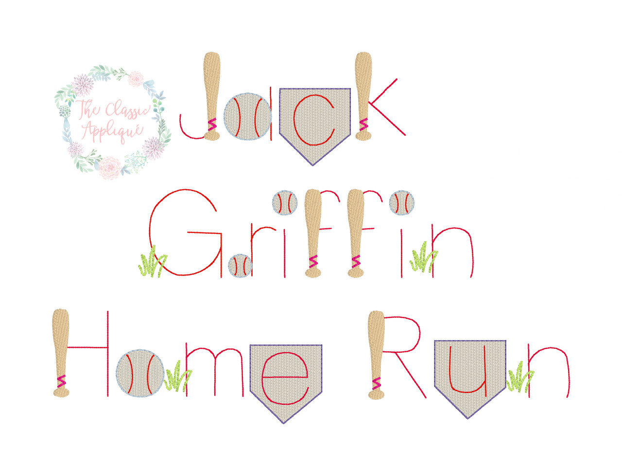 Baseball bat vintage stitch machine embroidery font by The Classic Applique