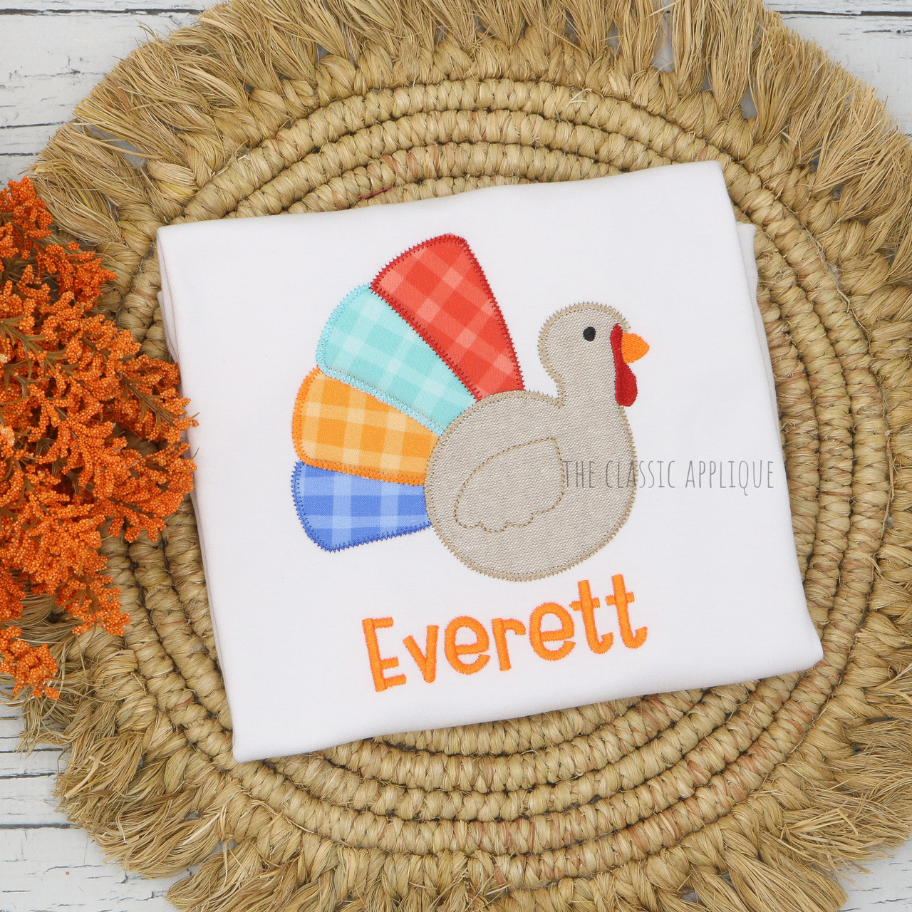 Thanksgiving boy turkey zig zag applique machine embroidery design file ...