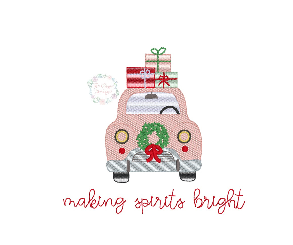 Christmas car sketch light fill quick stitch machine embroidery design ...