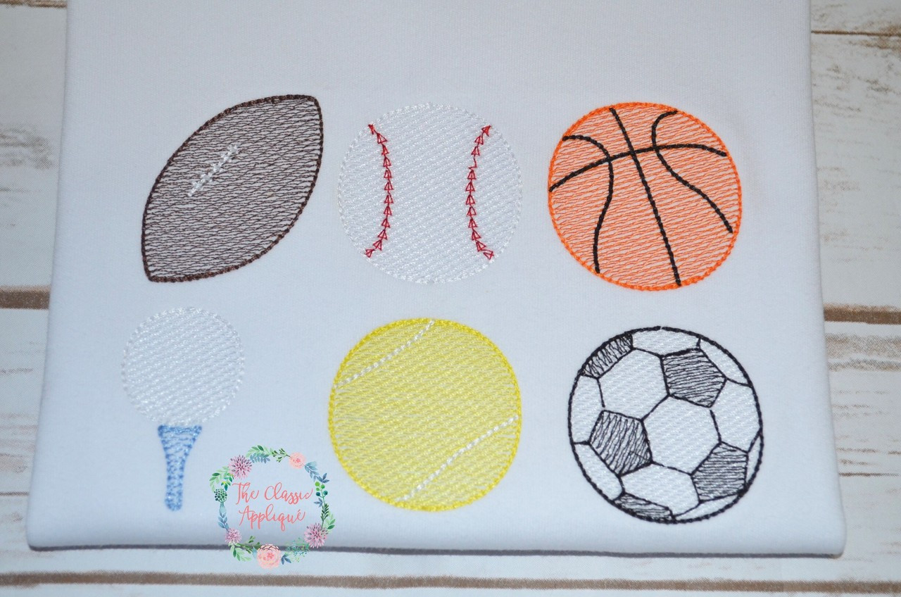Build Your Own sports balls sketch fill, vintage stitch, quick stitch ...