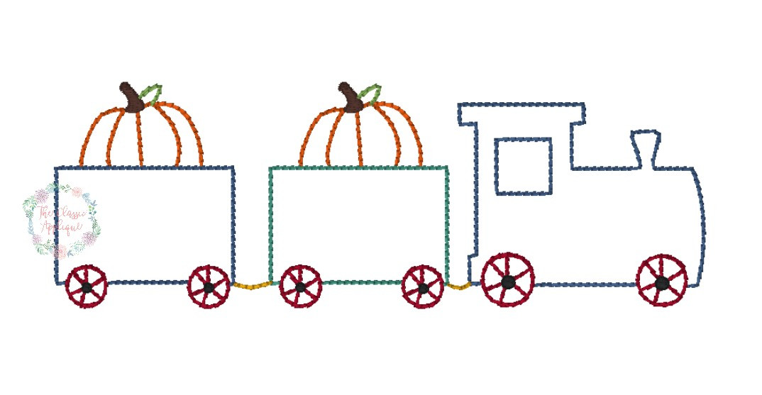 Boy fall pumpkin choo choo train vintage stitch quick stitch sketch ...