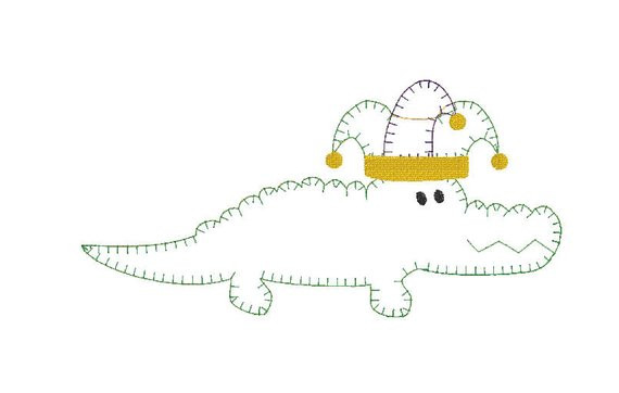 Alligator with jester hat blanket stitch applique - The Classic Applique