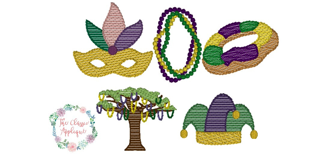 Mardi Gras trio sketch light fill machine embroidery design by the ...