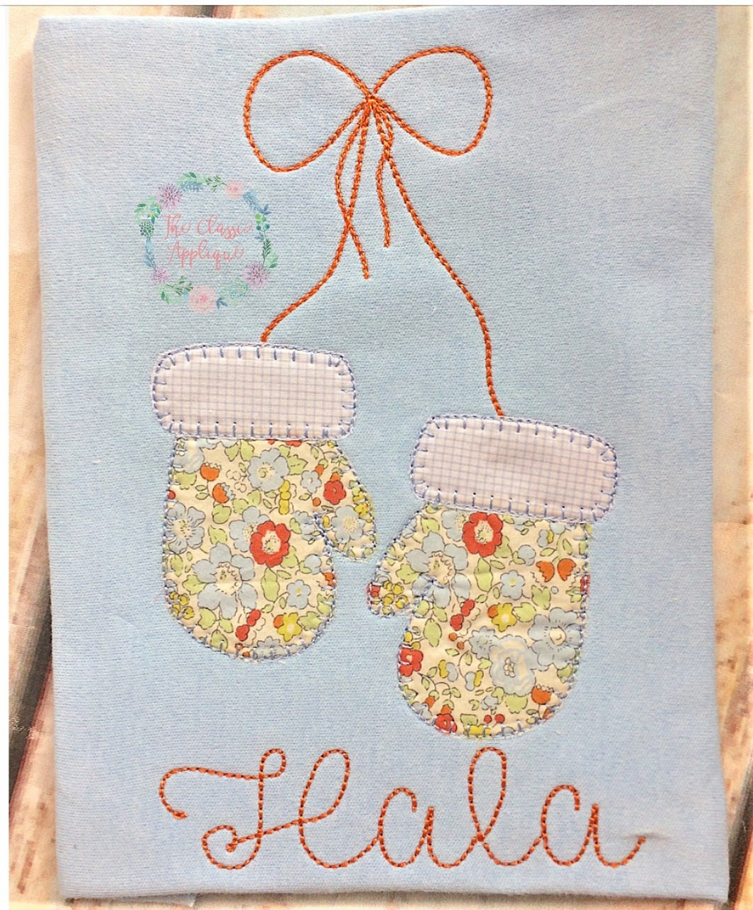 Winter girl mittens with bow blanket stitch vintage stitch applique ...