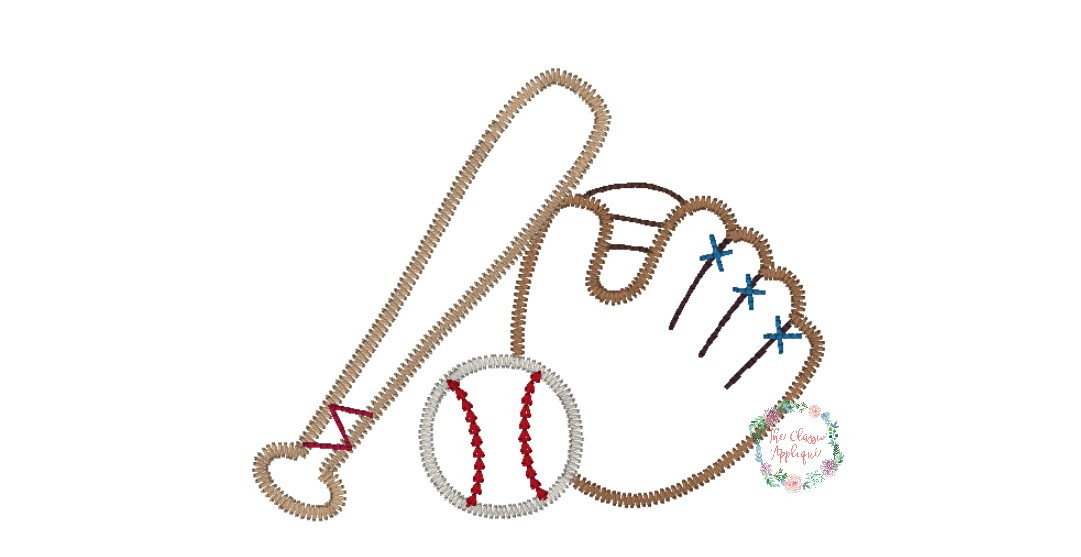 Baseball glove, baseball, and baseball bat zig zag applique trio from ...