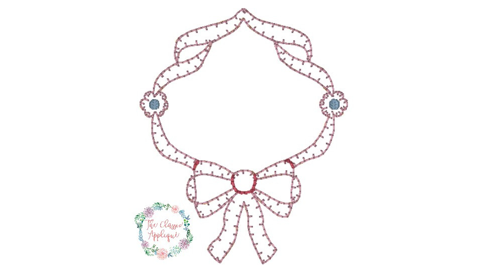 Bow and floral applique monogram frame - The Classic Applique