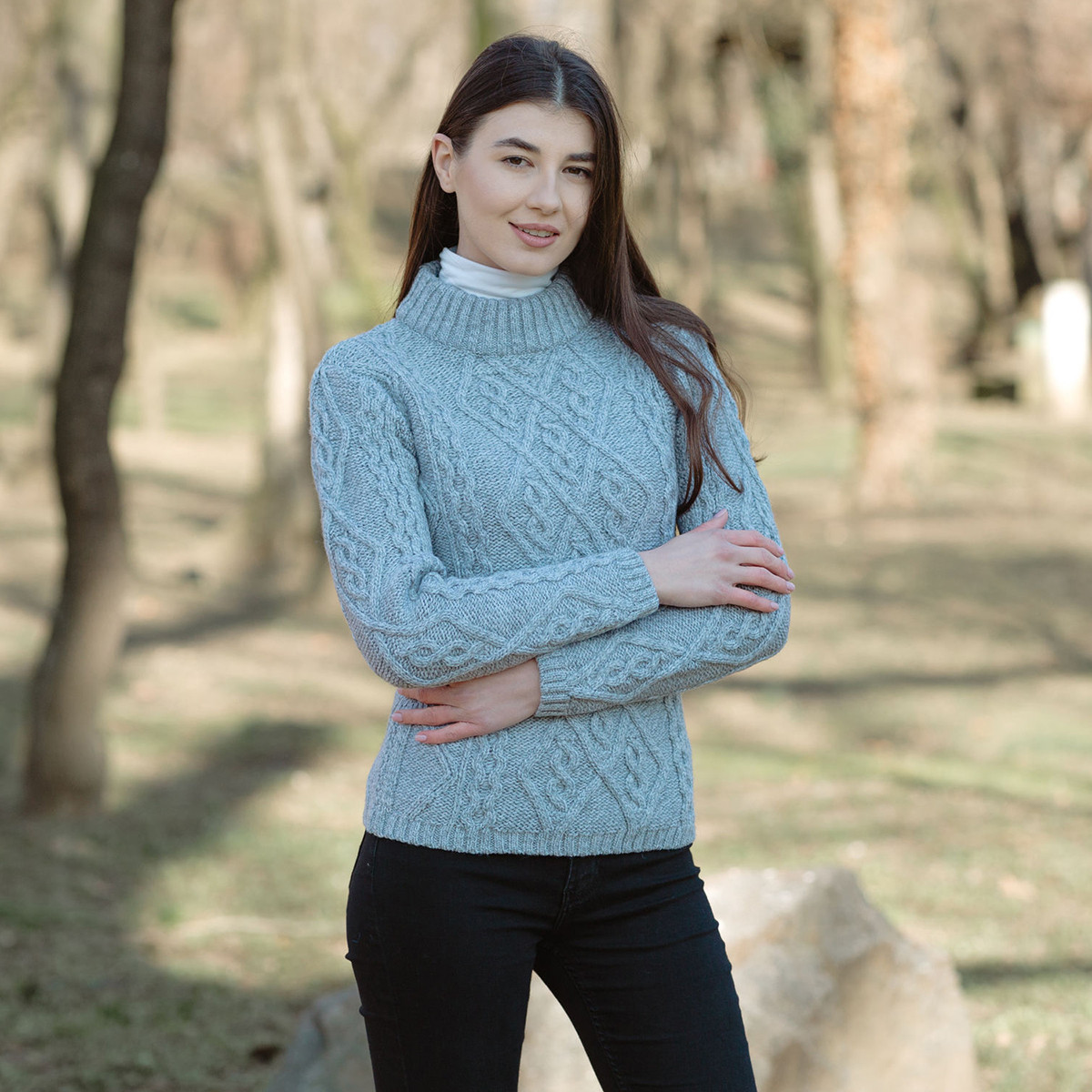 Ladies Aran Cable Knit Sweater | SAOL Knitwear