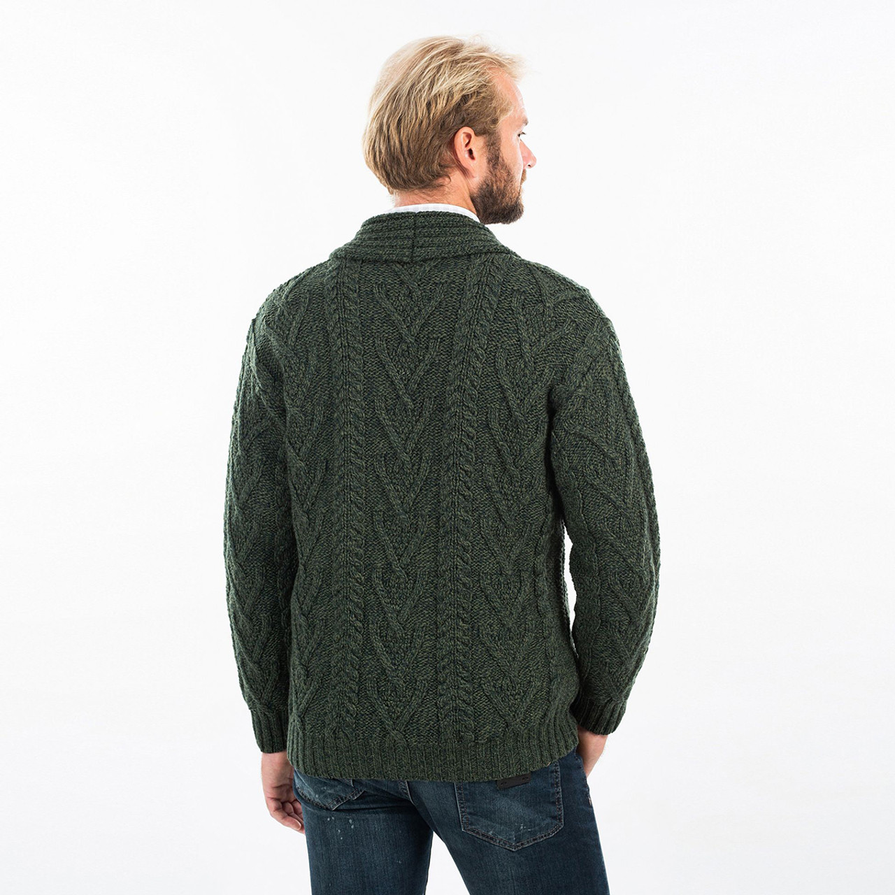 Mens Aran Cable Shawl-Collar Cardigan | SAOL | SaolKnitwear.com