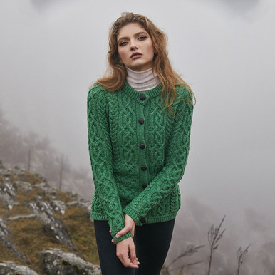 Ladies Aran Button Cardigan | SAOL | SaolKnitwear.com