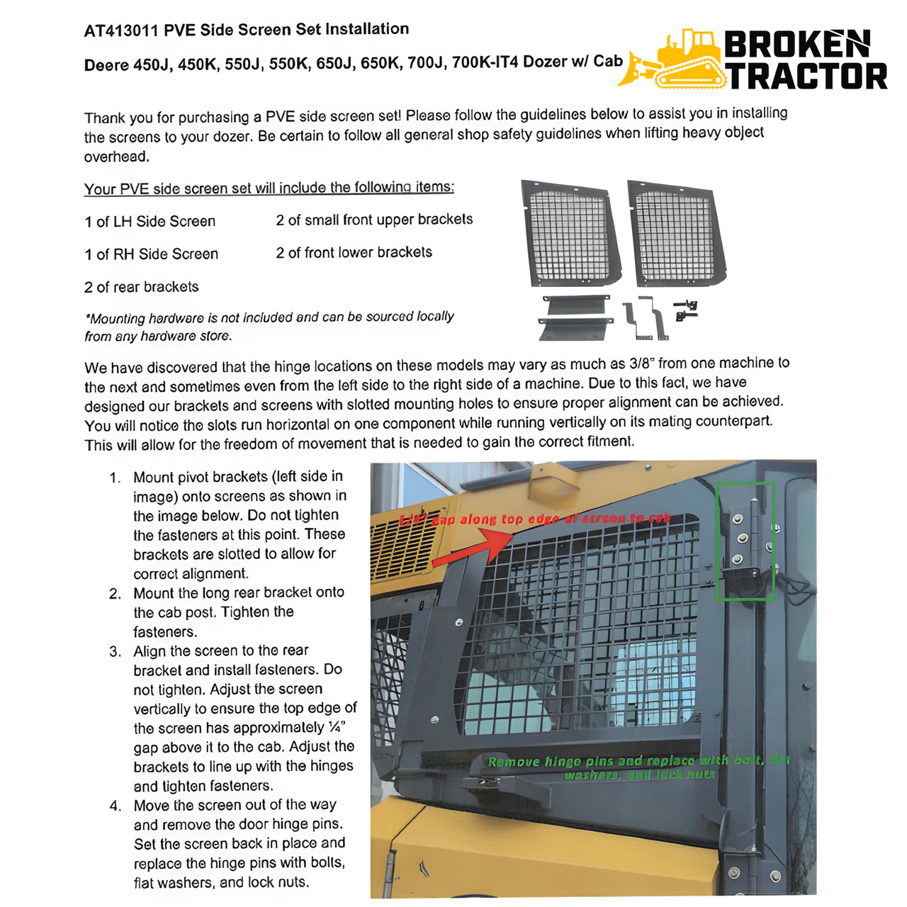 JD Dozer Side Screen Kit (Cab) | Broken Tractor | AT413011