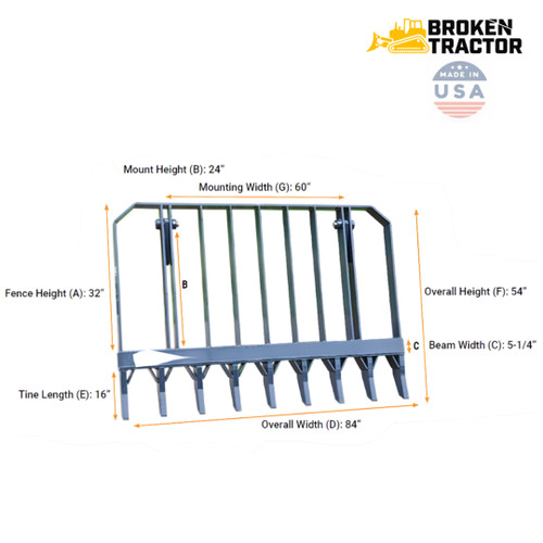 Dozer 7' Wide Root Rake Attachment with Mounting Brackets & Pins | PVE ...