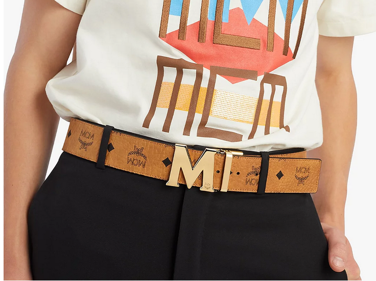 MCM Claus Reversible Belt - Cognac, Gold Buckle MXBAAVI03CO001 ...