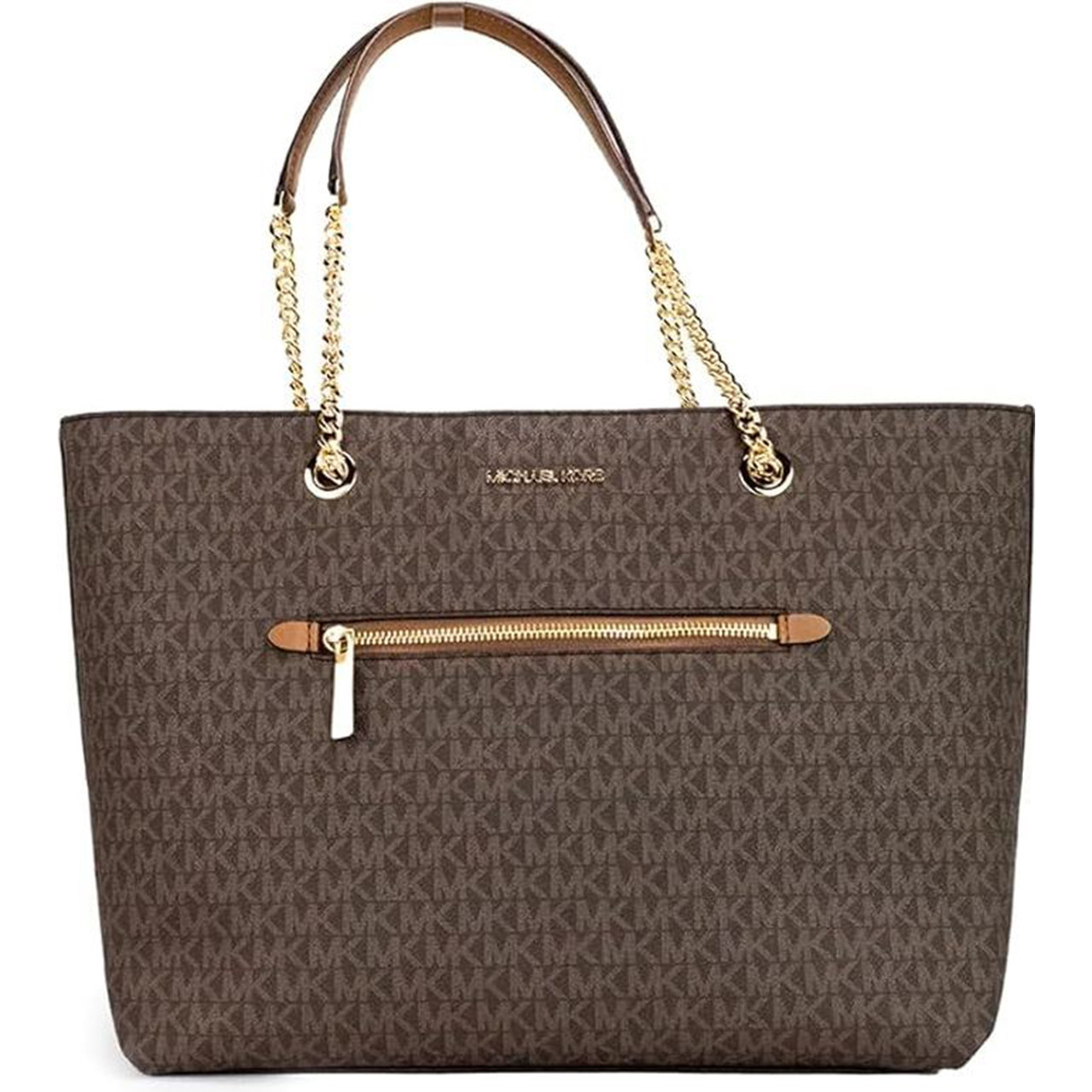 Michael Kors Jet Set Item Medium Front Pocket Chain Tote Bag Purse Brown 35F2GTTT3B 847 AllGlitters