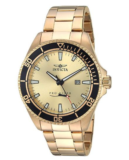 Invicta Men's 15186 Pro Diver Quartz 3 Hand Gold Dial Watch