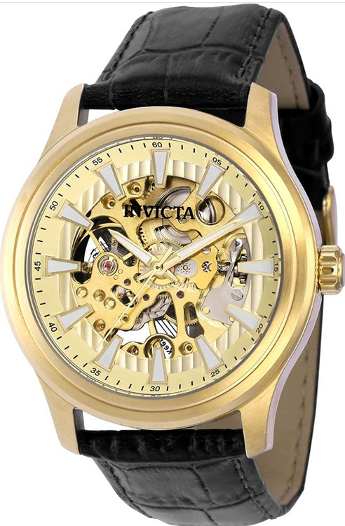 Invicta Men's 37956 Vintage Mechanical 3 Hand Gold Dial Watch - AllGlitters