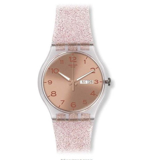 Swatch Unisex Pink Glistar Watch with Sparkling Band SUOK703