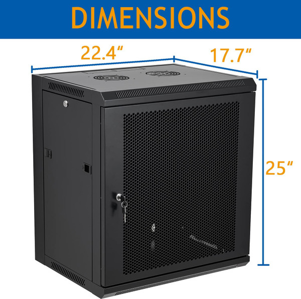 SES 12U Locking Vented Door Wall Mount Server Cabinet Network Rack ...