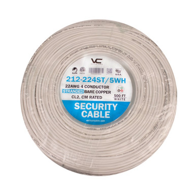 Vertical Cable 212-224ST/5WH 22/4 Stranded 500Ft White Coil Pack Alarm ...