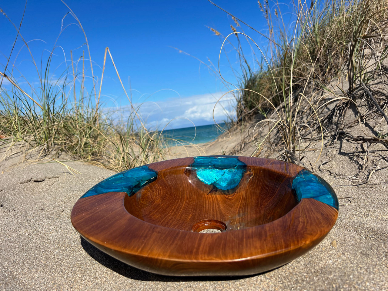 Blue Shell Resin Natural Wood Sink