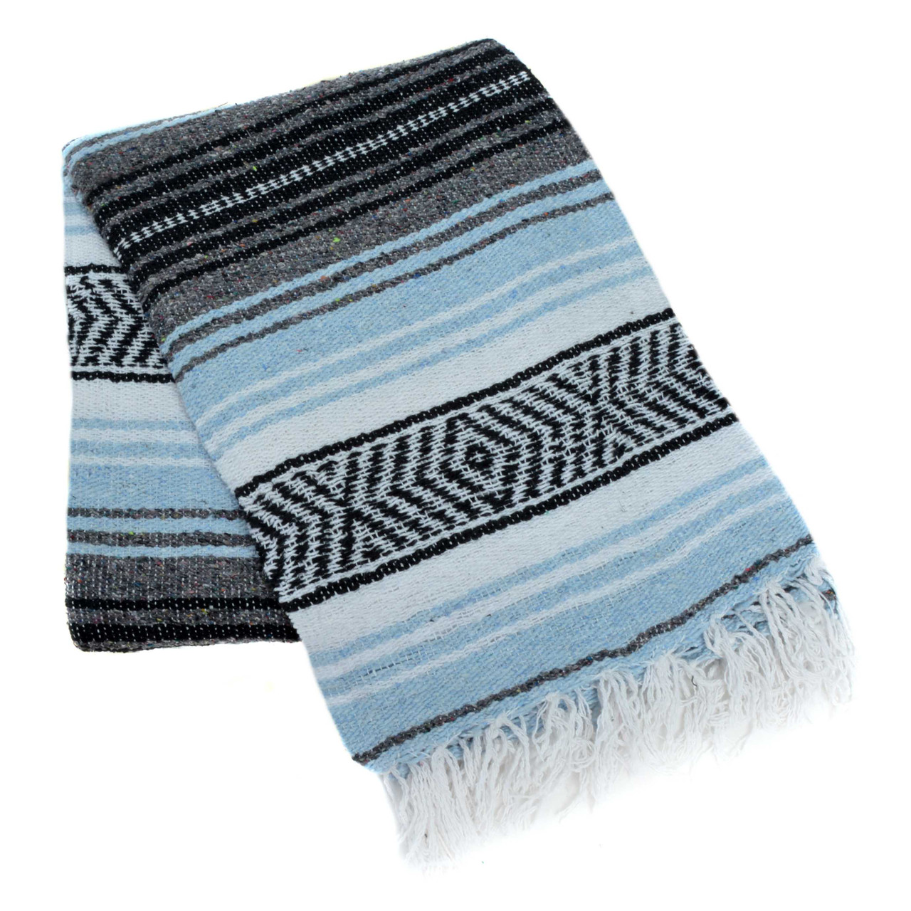 Light Blue, Charcoal, and White La Montana Mexican Blanket