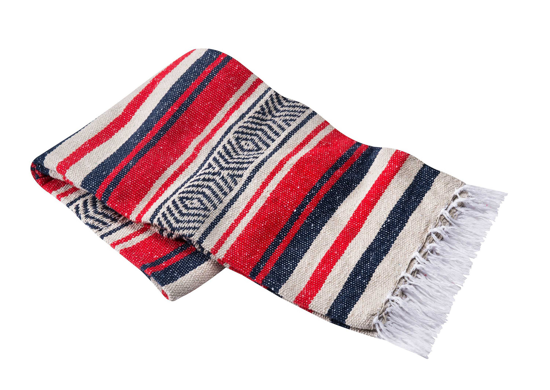 Red, Tan, and Navy Vera Cruz Mexican Blanket